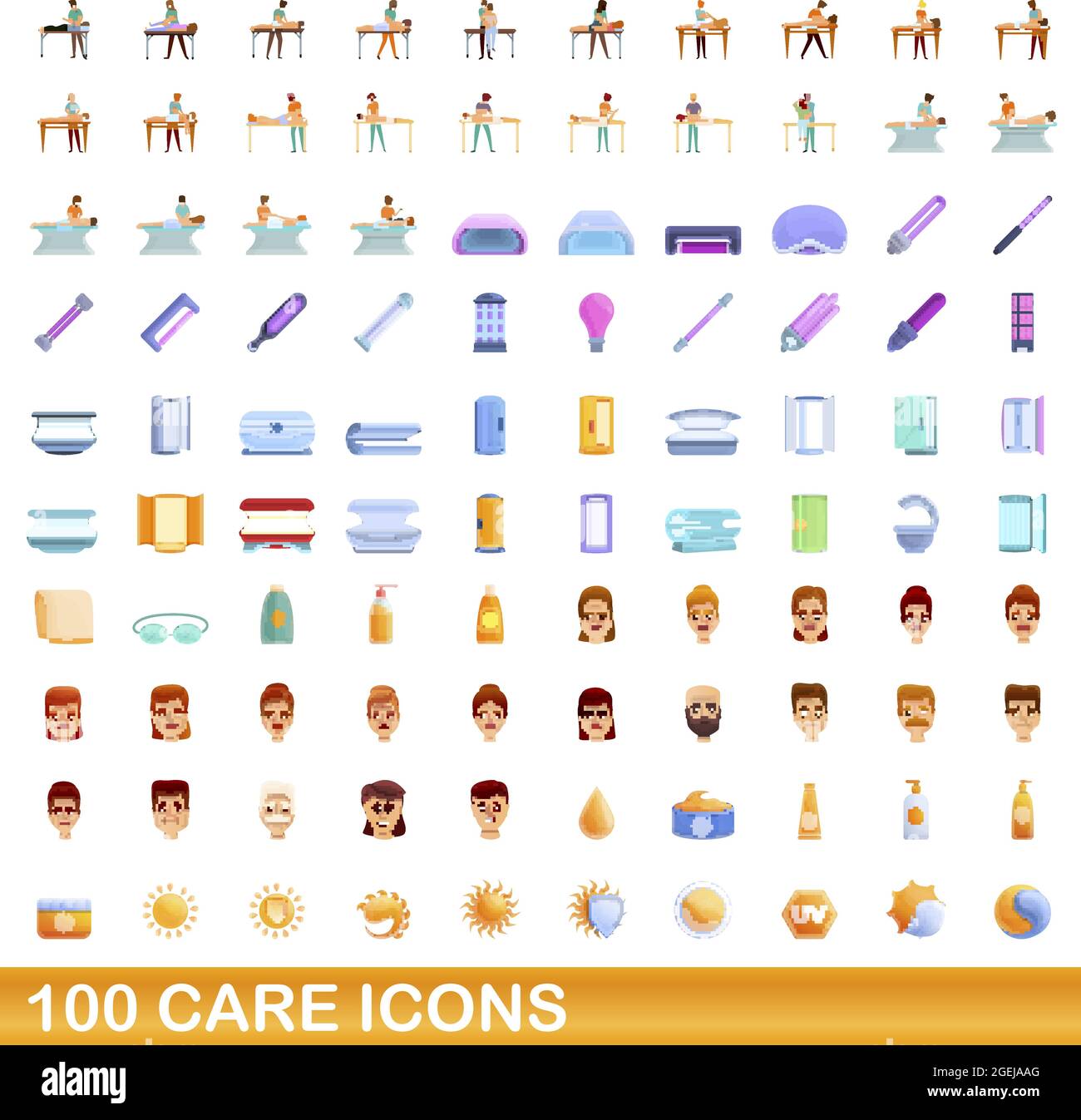 100 care icons set. Cartoon illustration of 100 care icons vector set ...