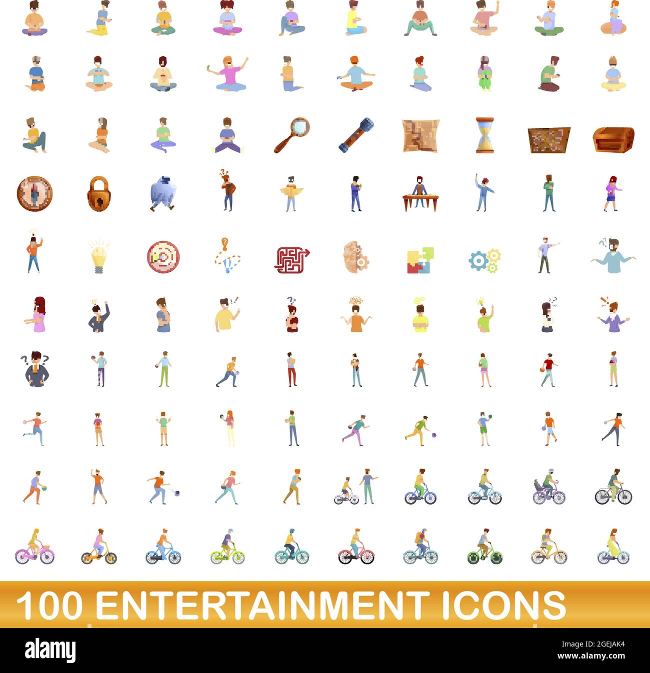 100 entertainment icons set. Cartoon illustration of 100 entertainment ...