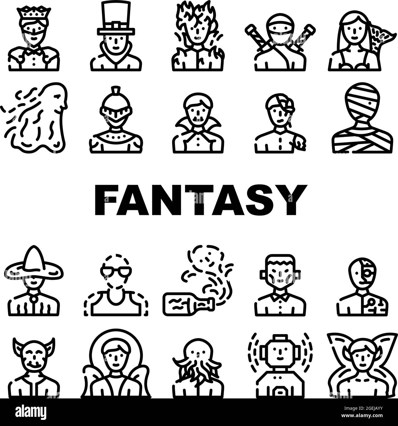 Fantasy And Magical Character Icons Set Vector Stock Vector Image & Art ...