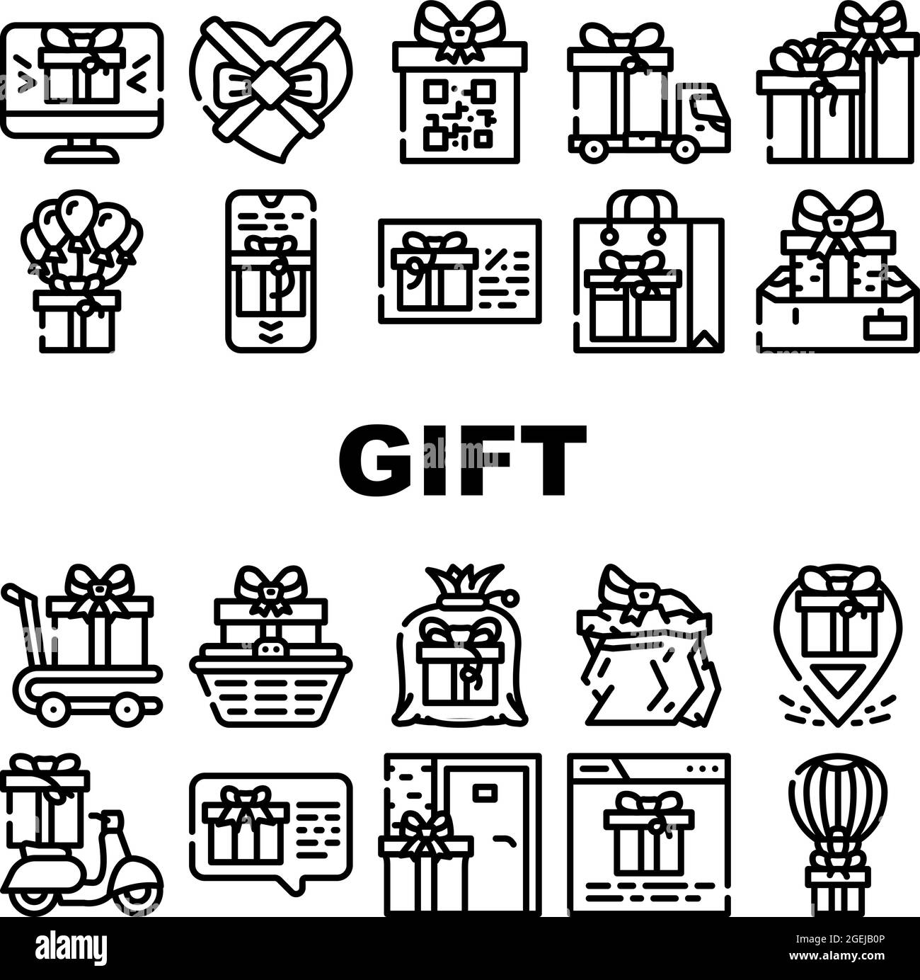Gift Package Surprise On Holiday Icons Set Vector Stock Vector Image ...