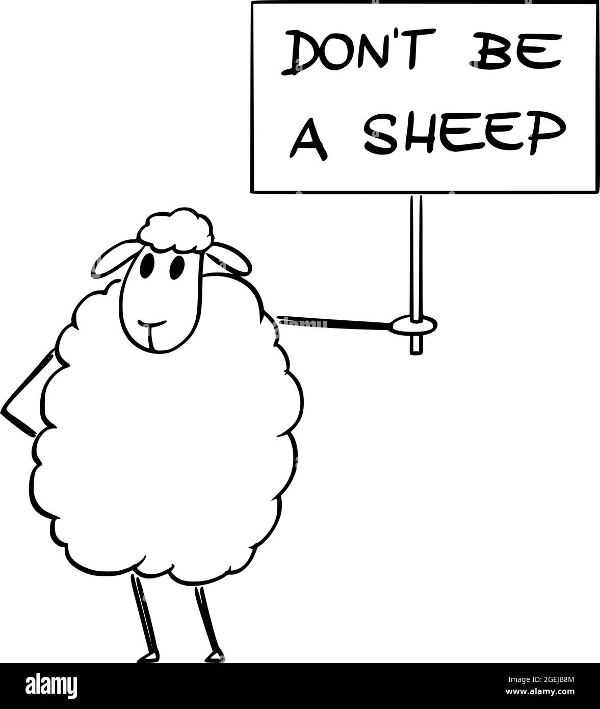 Sheep Holding Don't Be a Sheep Sign, Vector Cartoon Illustration Stock ...