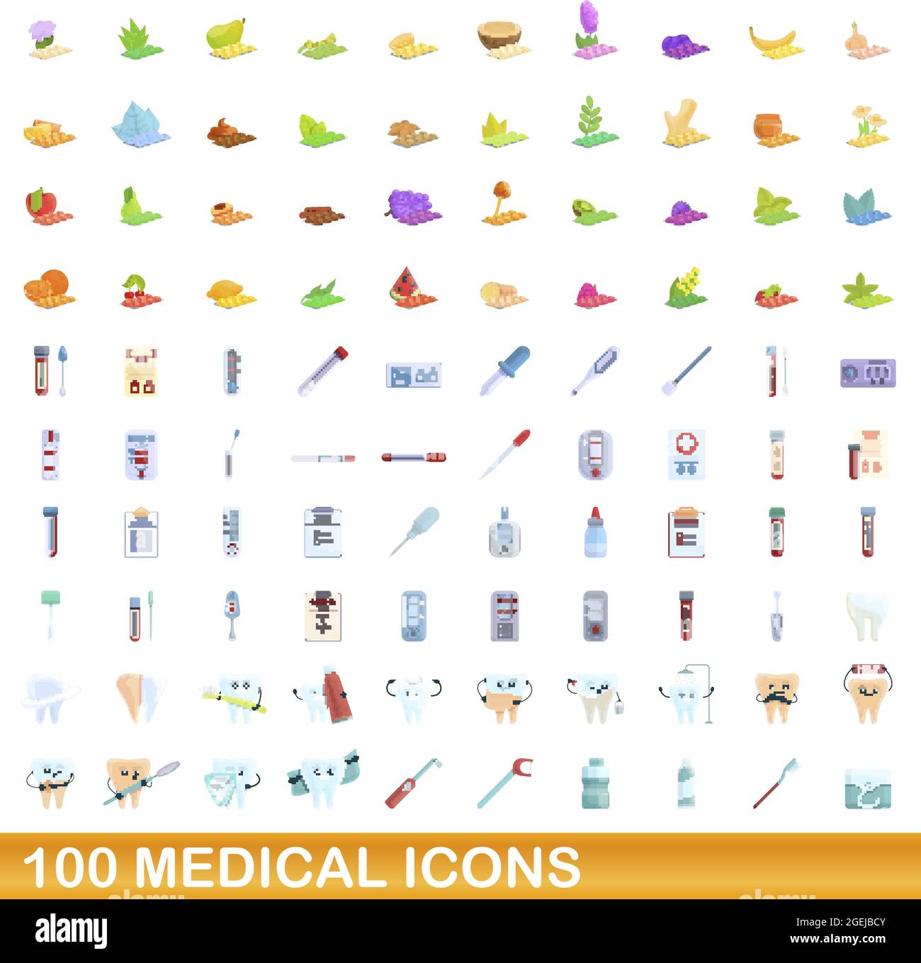 100 medical icons set. Cartoon illustration of 100 medical icons vector ...