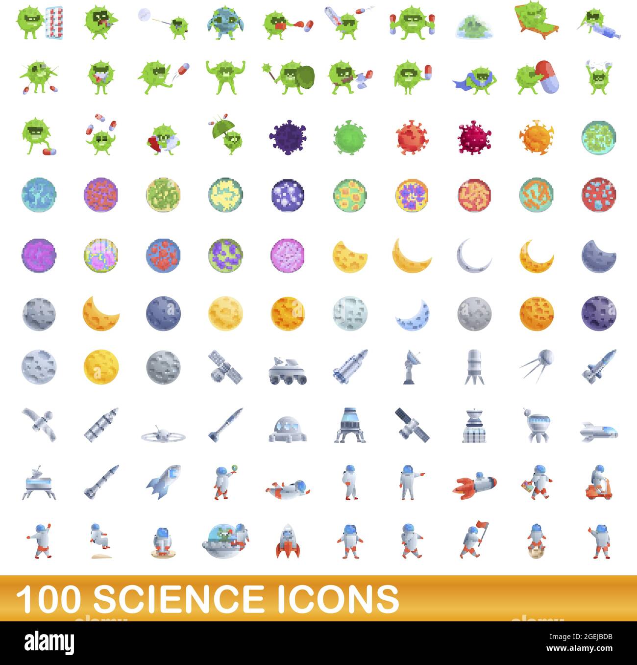 100 science icons set. Cartoon illustration of 100 science icons vector ...