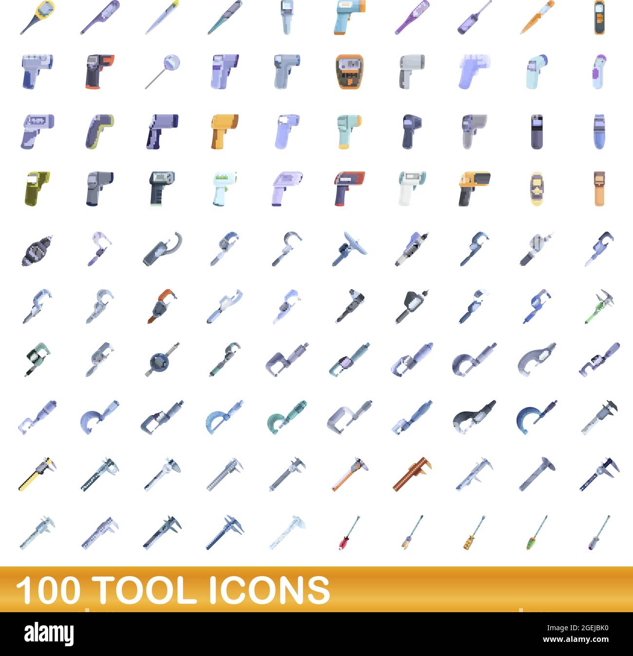 100 tool icons set. Cartoon illustration of 100 tool icons vector set ...