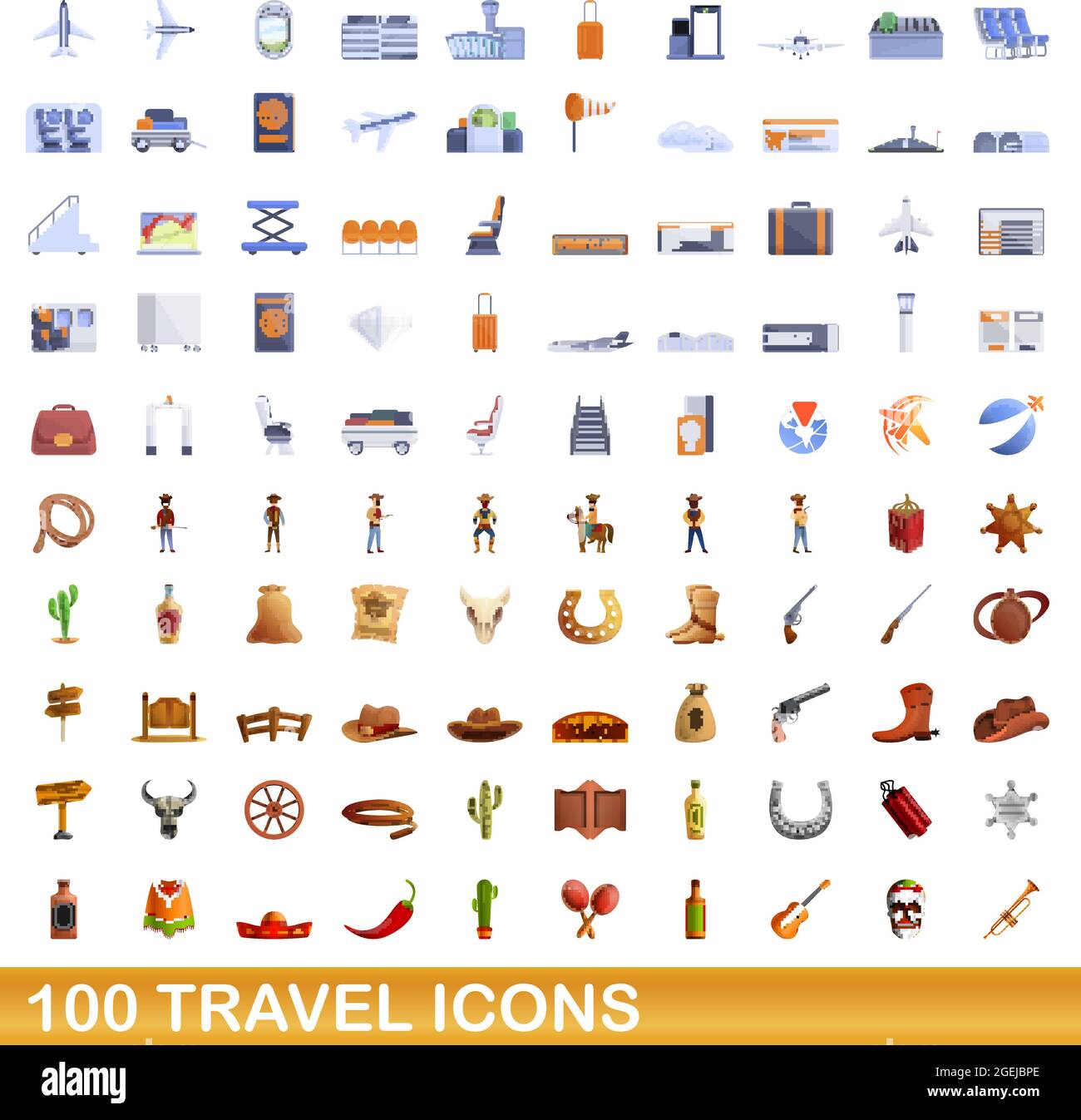 100 travel icons set. Cartoon illustration of 100 travel icons vector ...