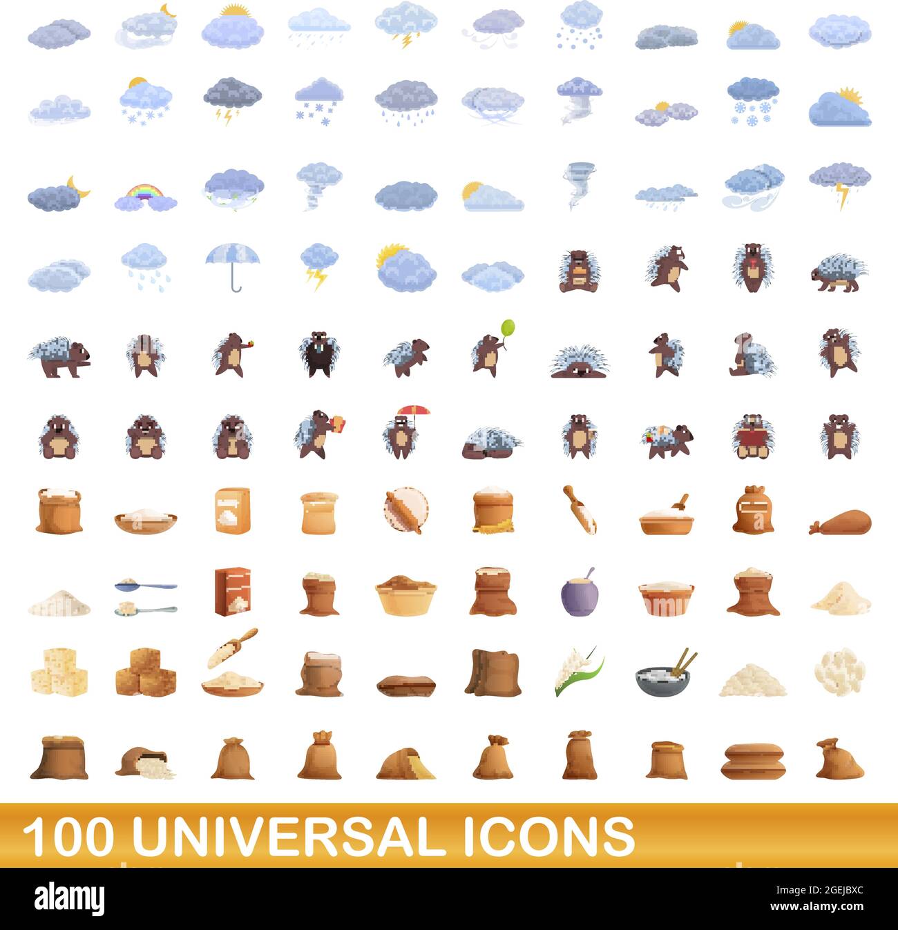 100 universal icons set. Cartoon illustration of 100 universal icons ...
