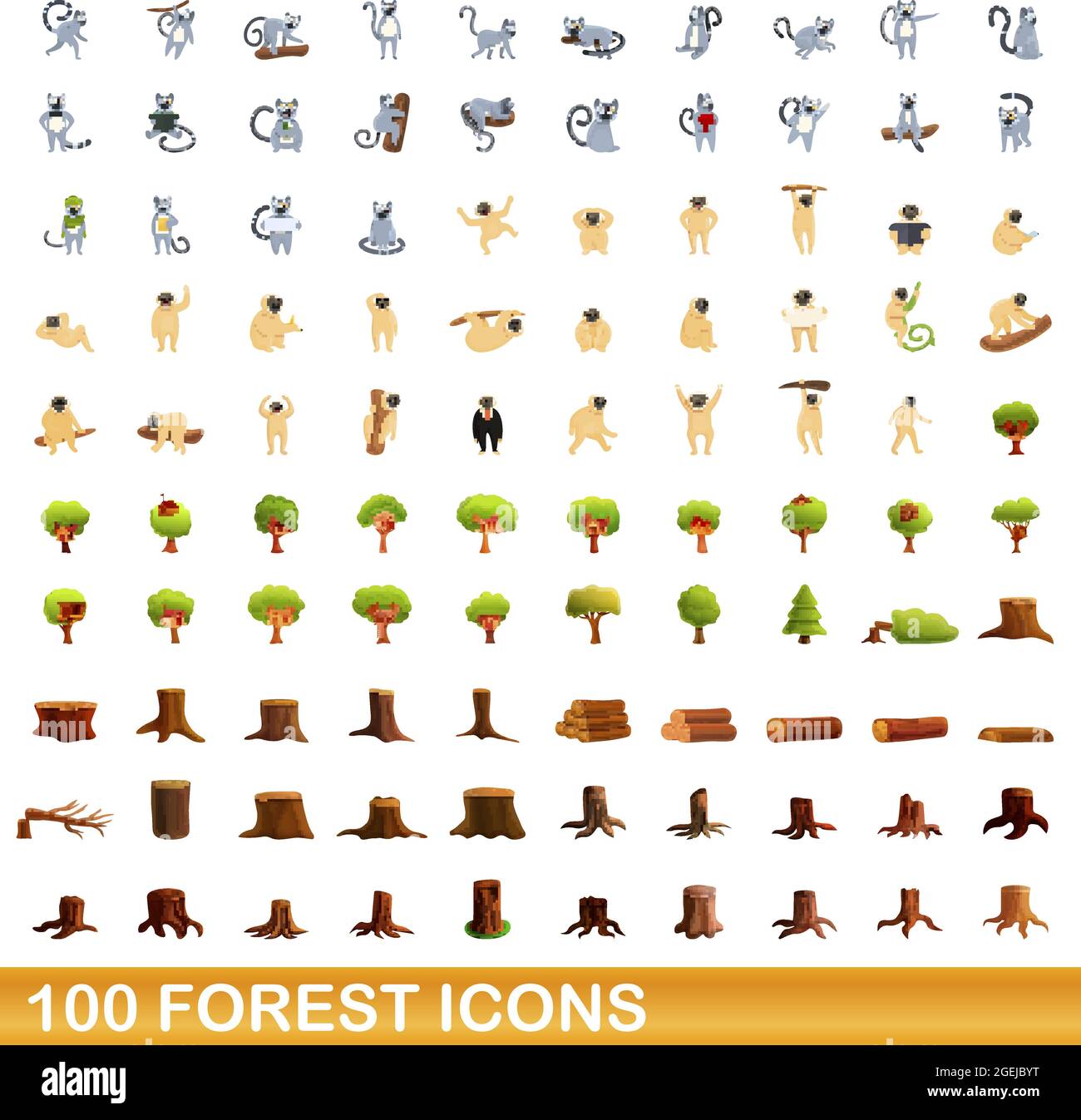 100 forest icons set. Cartoon illustration of 100 forest icons vector ...