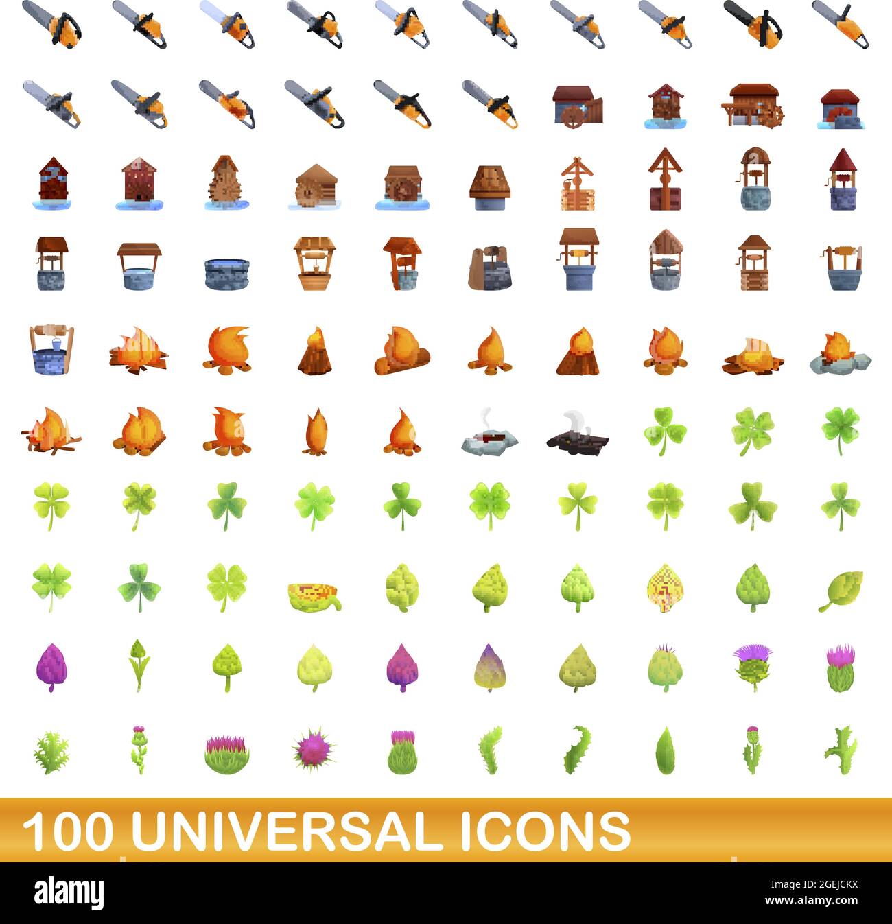 100 universal icons set. Cartoon illustration of 100 universal icons ...