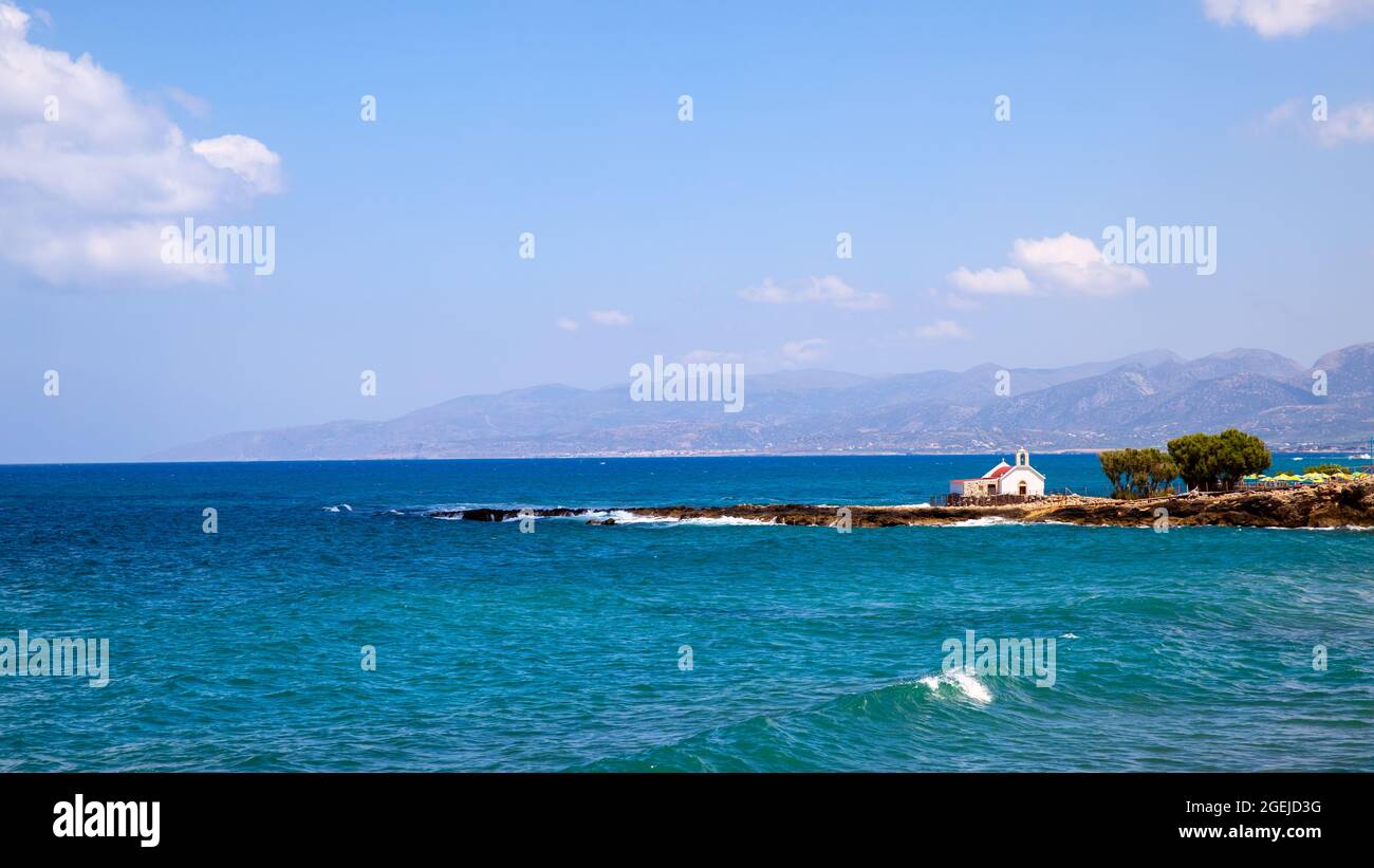 Landscape with seashore near Limenas Chersonisou in Crete island ...