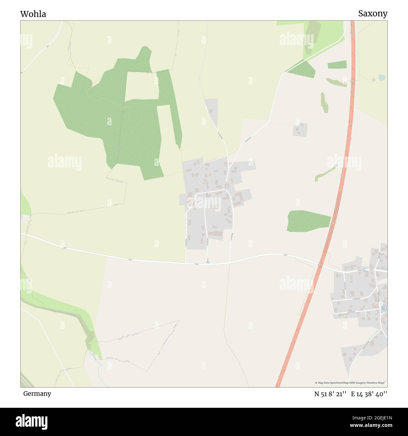 Wohla, Germany, Saxony, N 51 8' 21'', E 14 38' 40'', map, Timeless Map ...