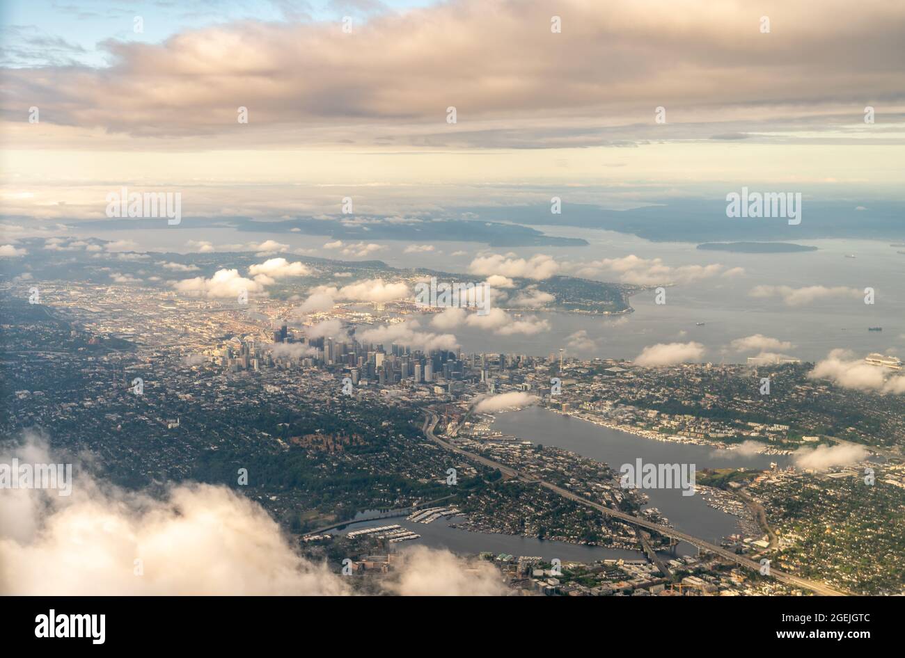 Aerial View of Downtown Seattle With From the Union Lake Direction ...