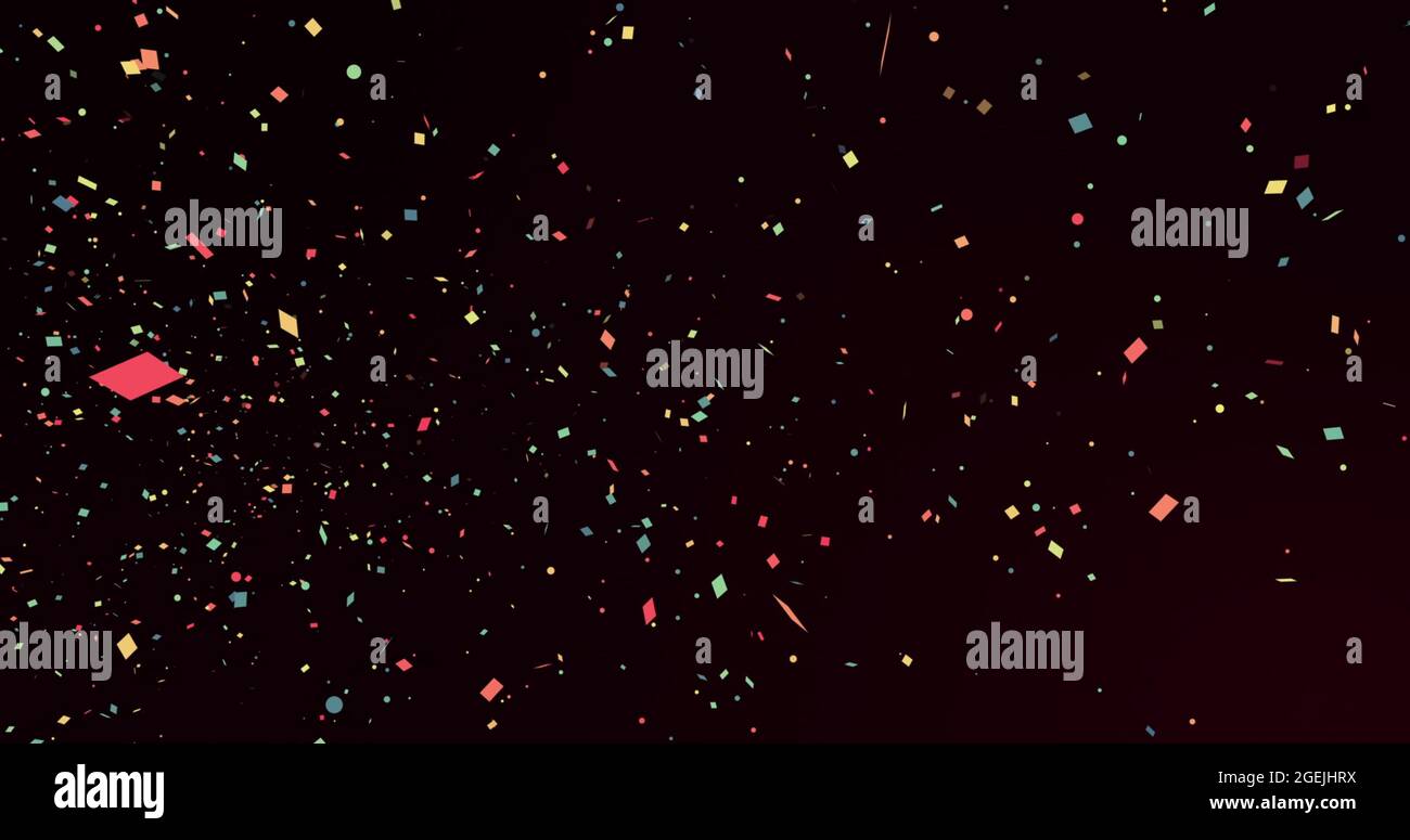 Image of gold and multi coloured confetti falling over black background Stock Photo - Alamy