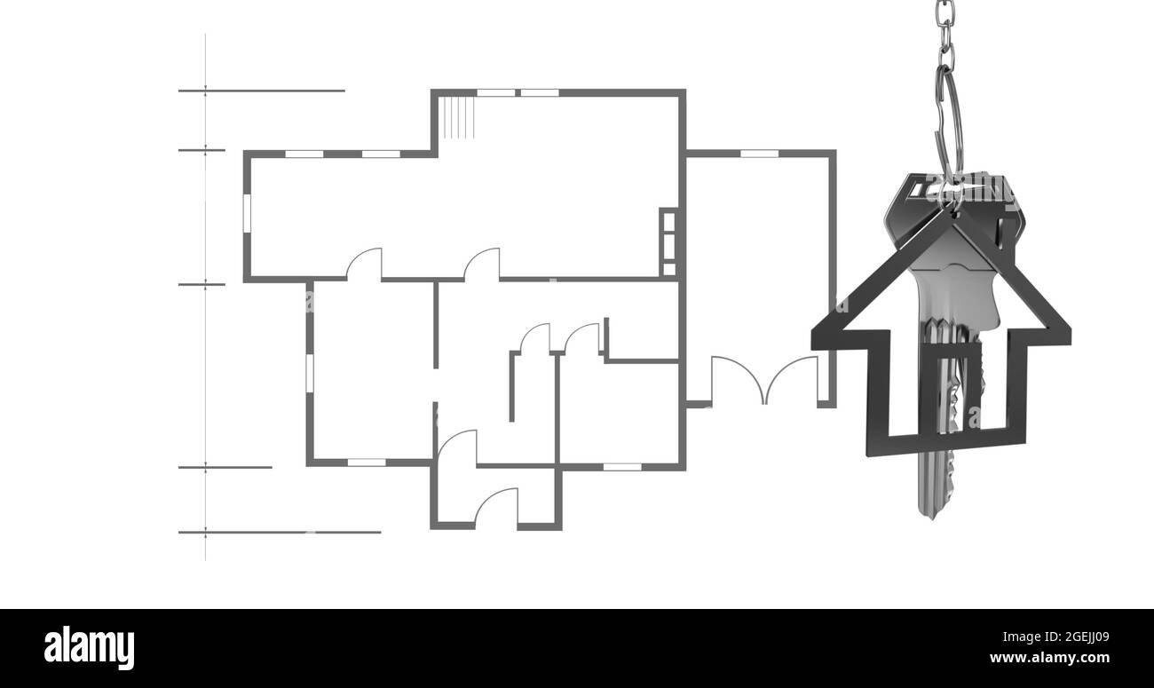 House keys and key fob hanging over architectural drawing 4k Stock ...