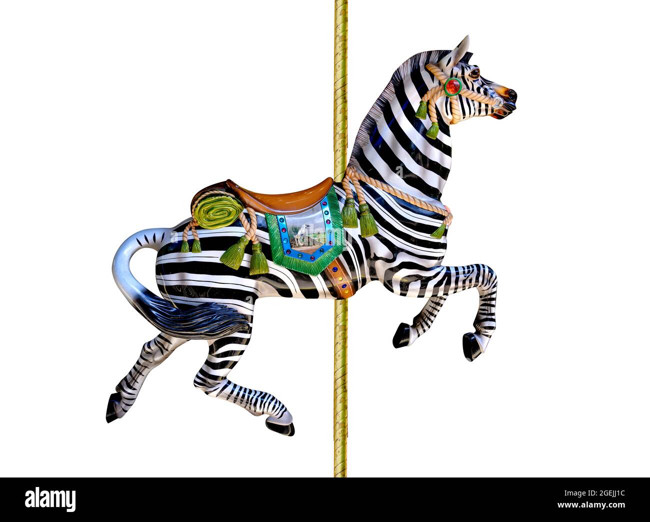 Carnival carousel zebra isolated on white background Stock Photo - Alamy