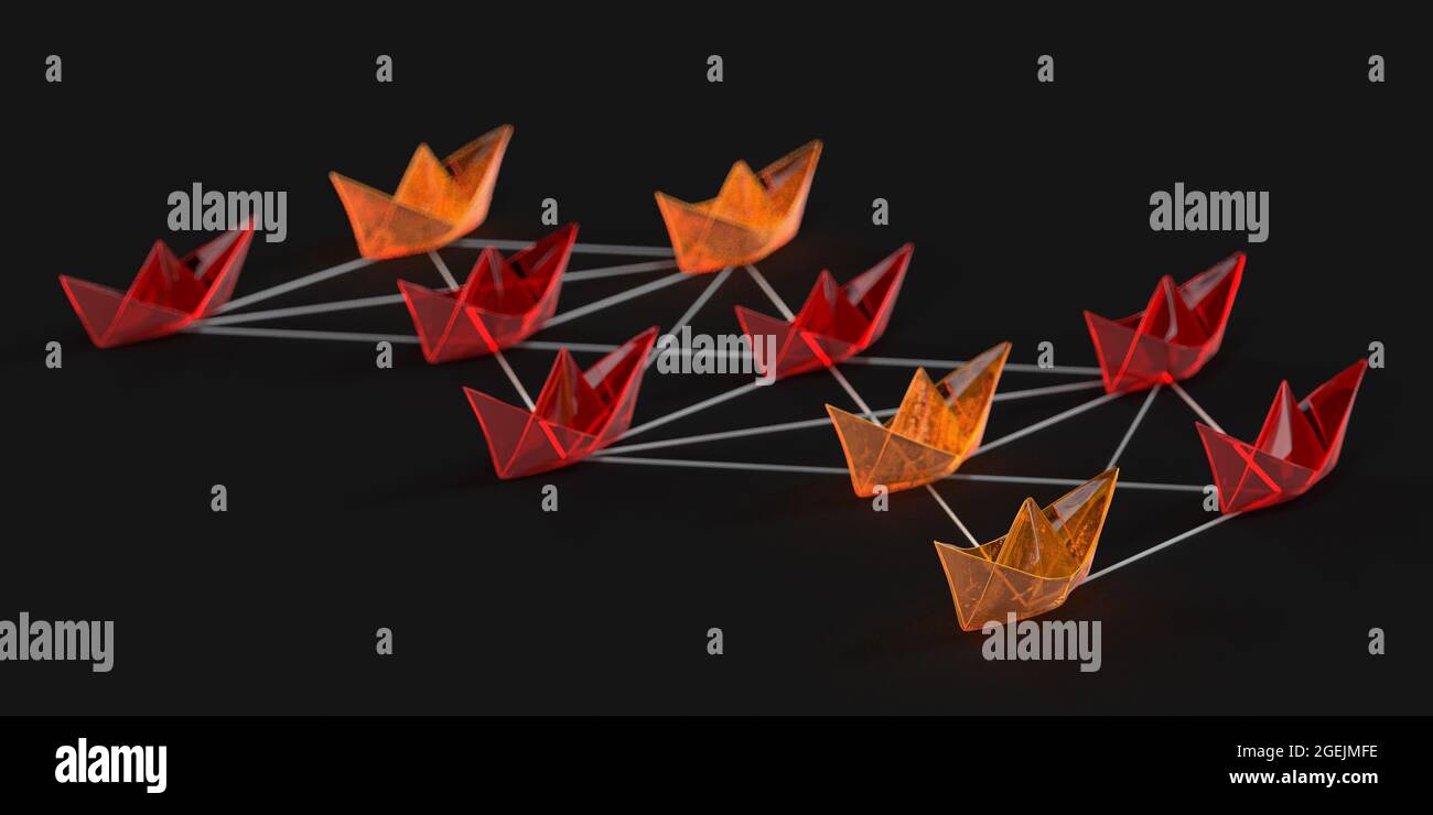 3D rendered origami boats connected to each other Stock Photo - Alamy