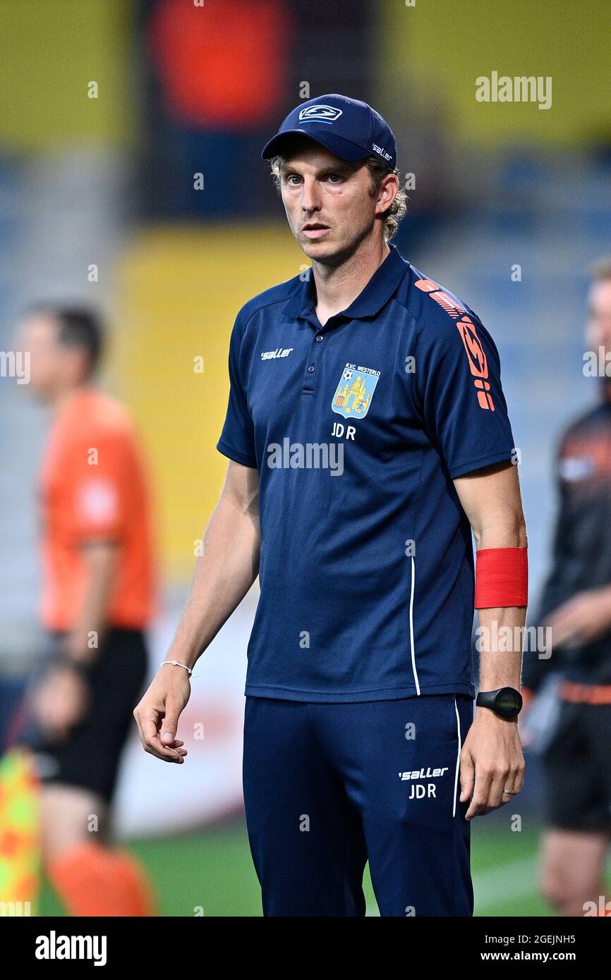 Westerlo's head coach Jonas De Roeck pictured during a soccer match ...
