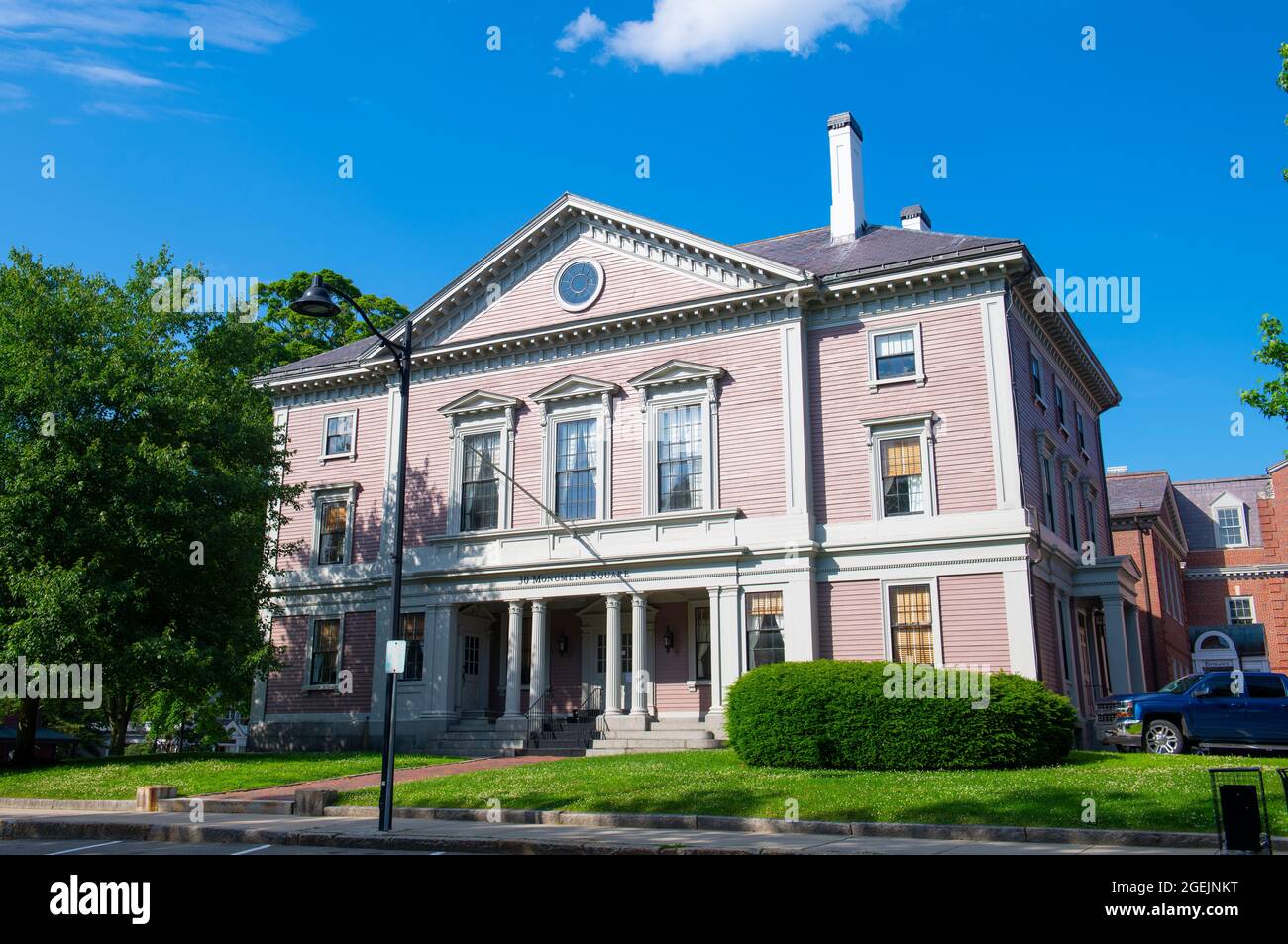 Historic hall at 30 Monument Square in historic town center of Concord ...