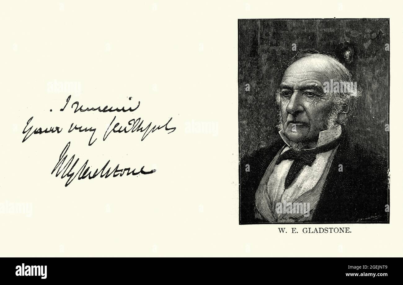 Vintage illustration of William Ewart Gladstone, Autograph 19th Century ...
