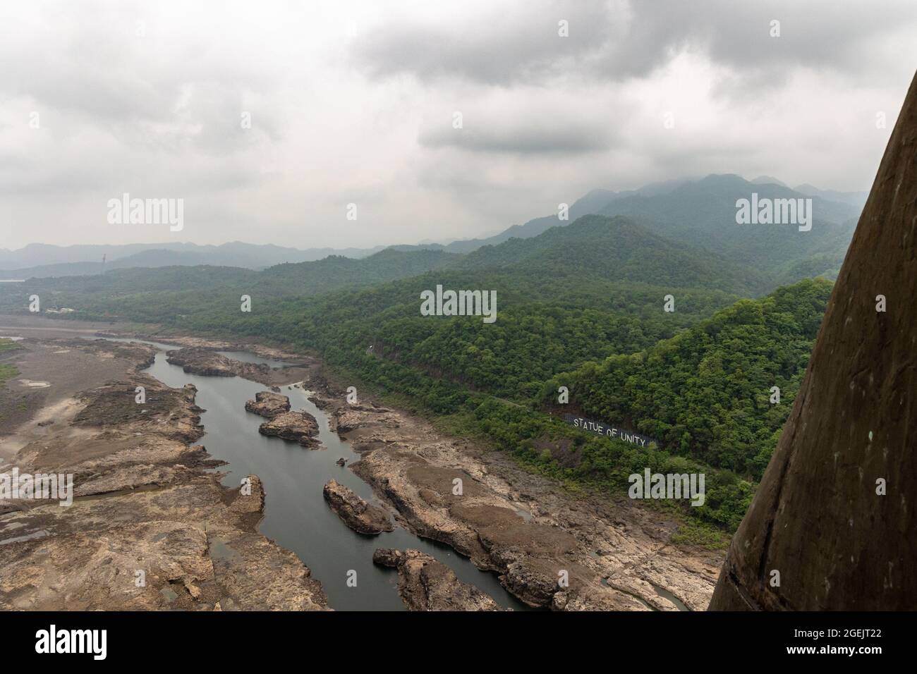 View of Narmada river valley from the viewing gallery at chest level of ...
