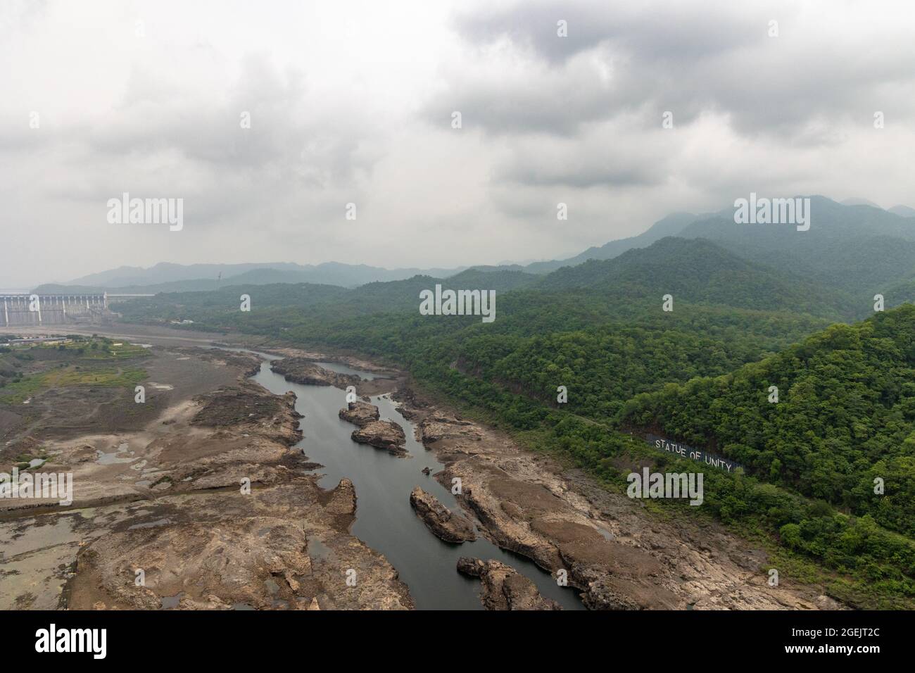 View of Narmada river valley from the viewing gallery at chest level of ...