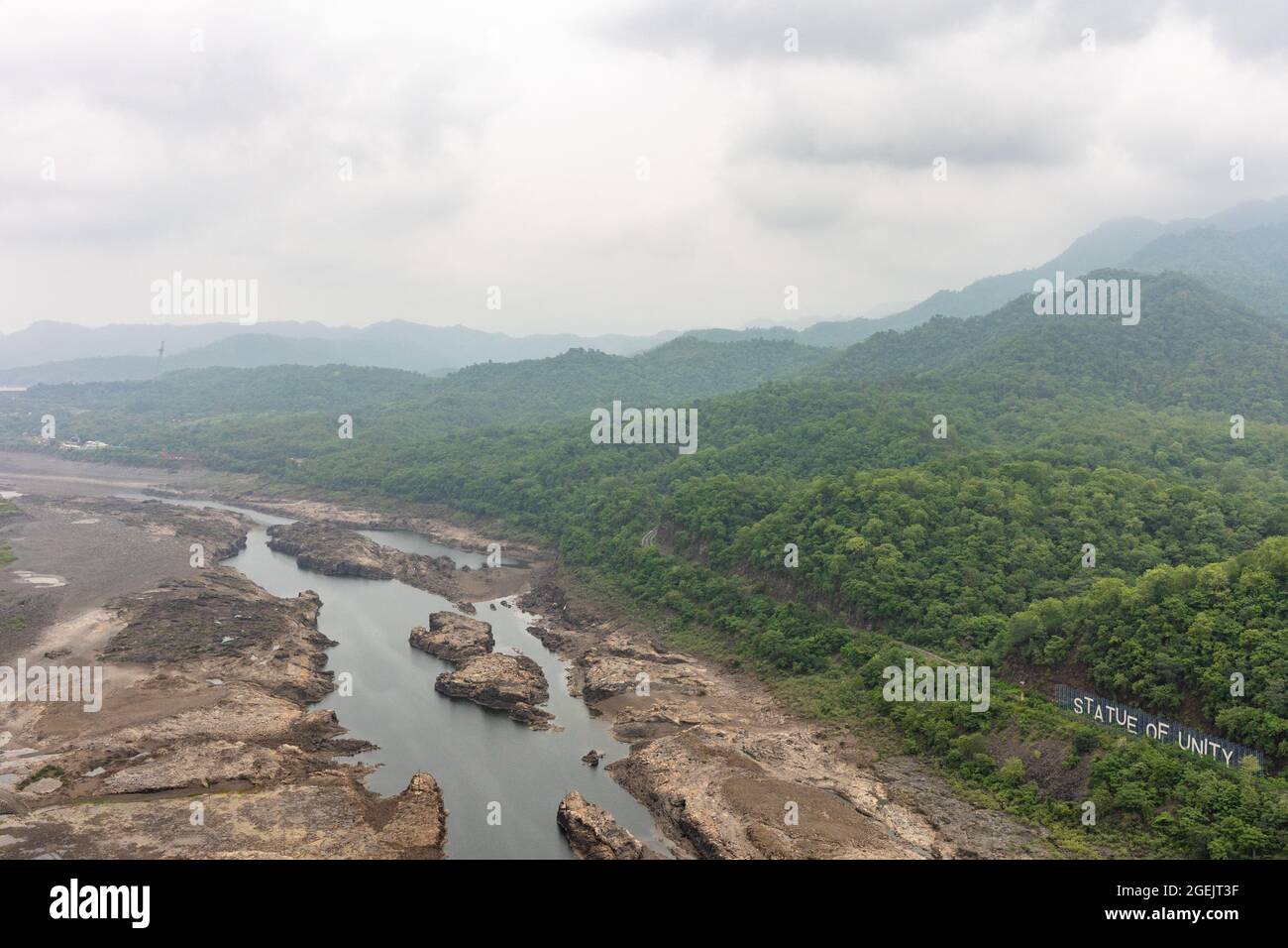 View of Narmada river valley from the viewing gallery at chest level of ...