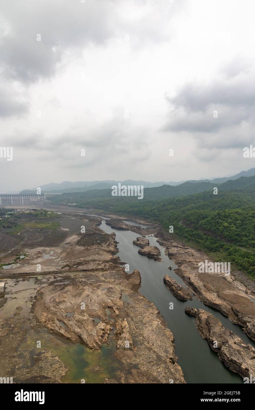View of Narmada river valley from the viewing gallery at chest level of ...