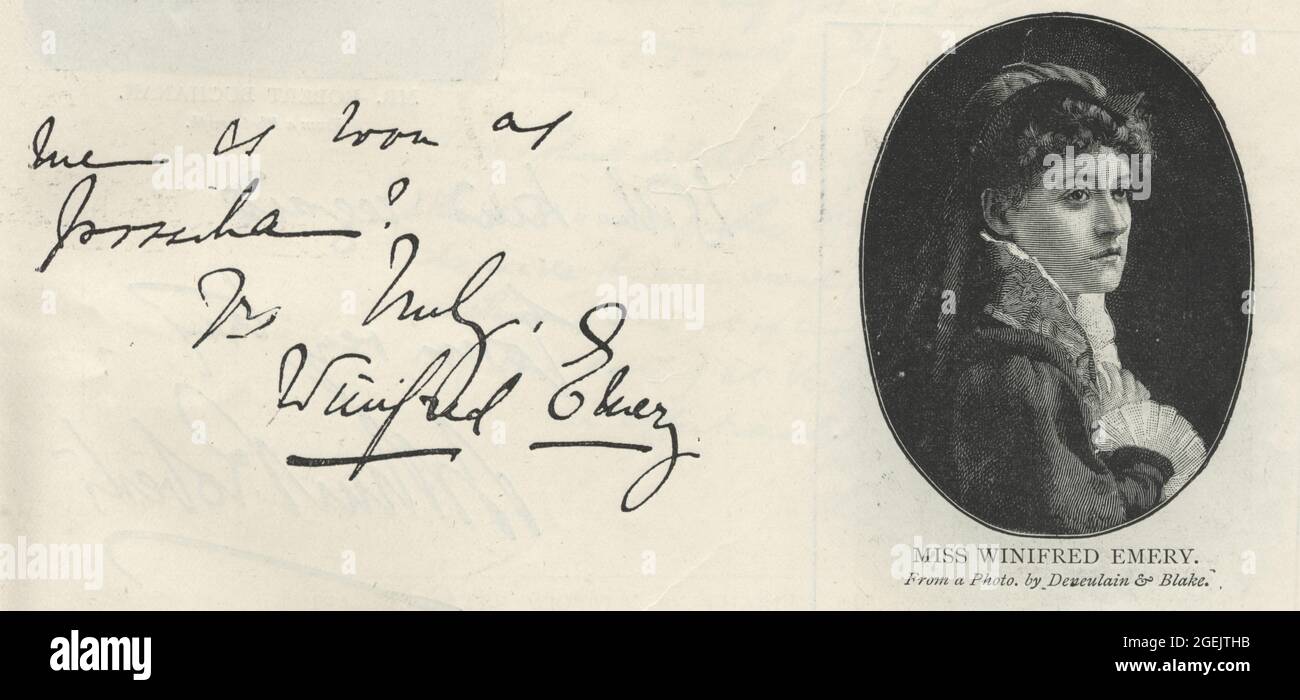 Vintage engraving of Portrait and autograph of Winifred Emery an ...