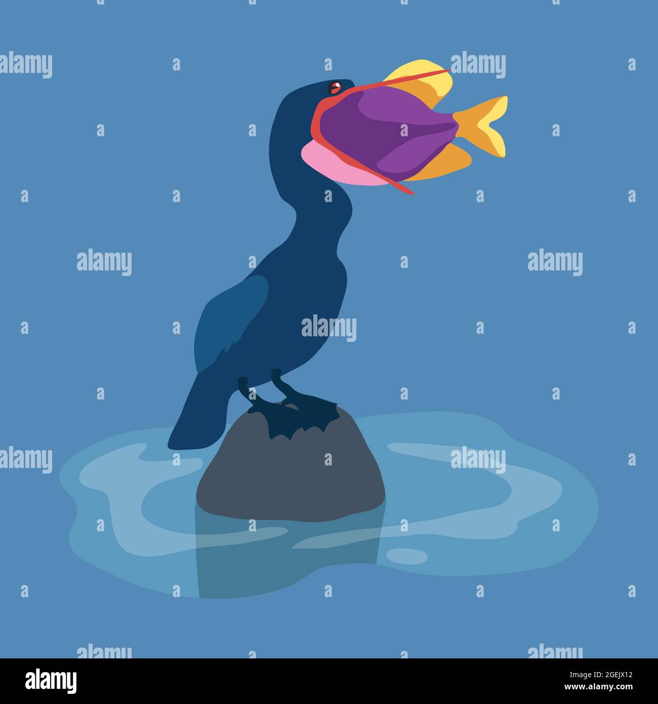 Bird swallowing a colorful big fish Illustration Stock Vector Image ...