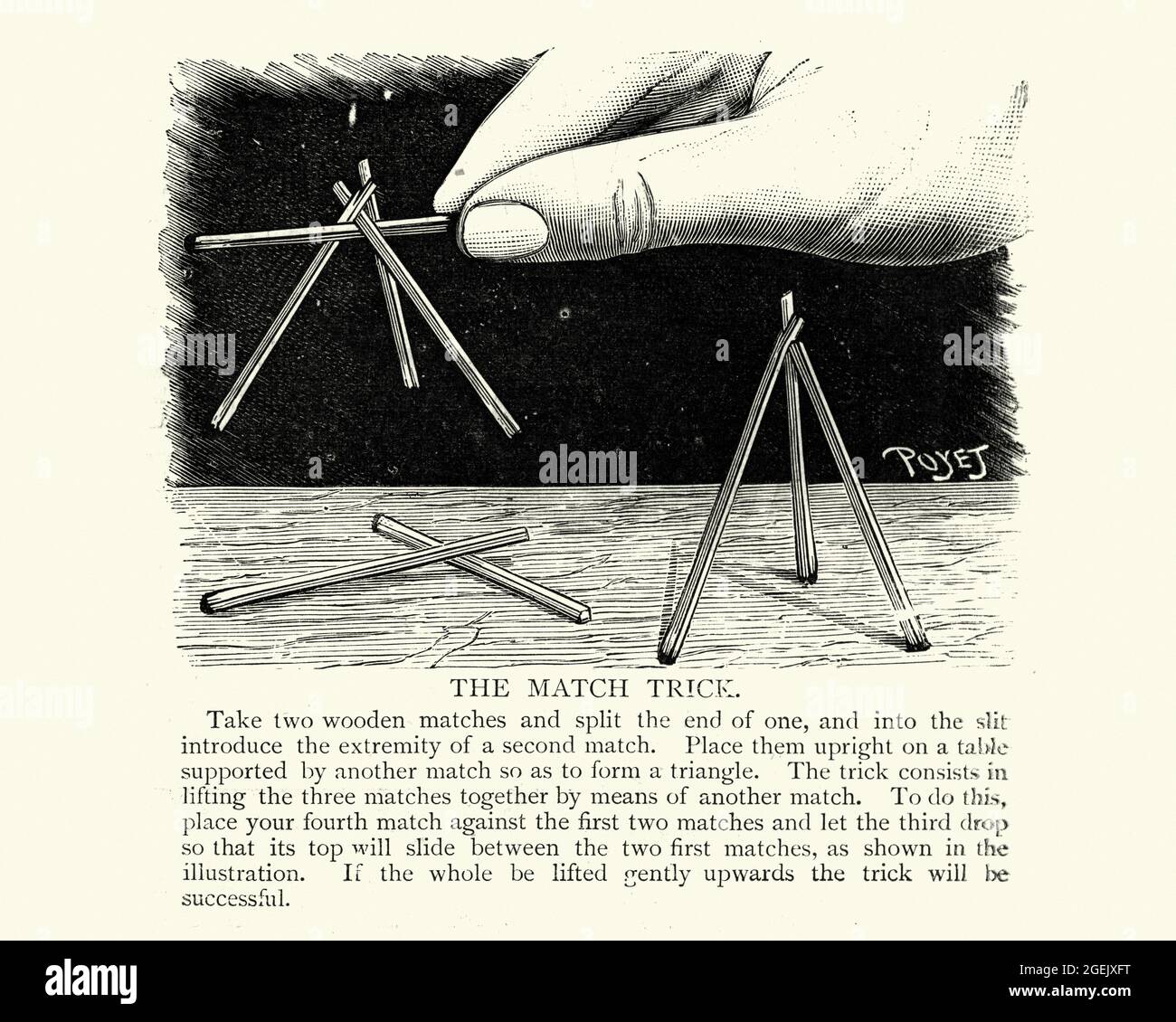 Vintage illustration of a Victorian magic trick using matches, 19th ...