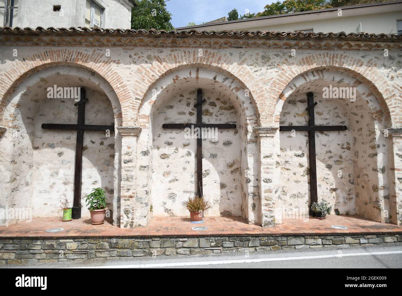 The door of an old church in the historic center of Chiaromonte, a ...