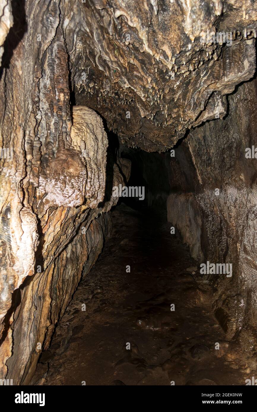 Cave stalactites and formations in Bat cave at Hymettus, Greece Stock ...