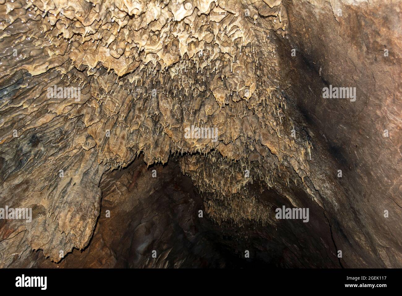 Cave stalactites and formations in Bat cave at Hymettus, Greece Stock ...