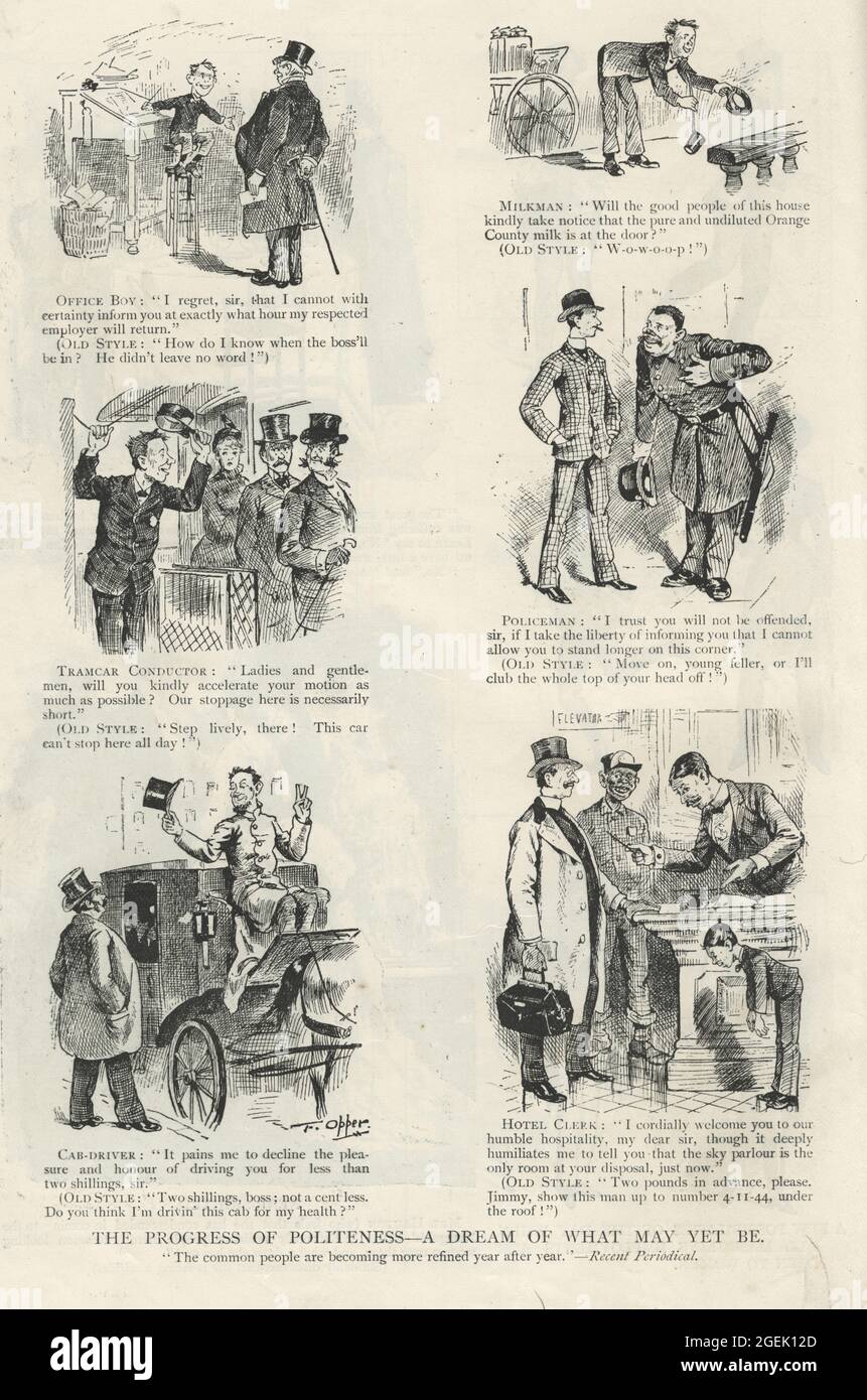 Vintage illustration of Victorian cartoon, Progress of Politeness, 19th ...
