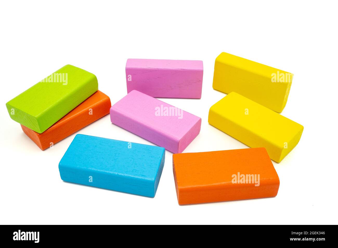 Closeup shot of colorful wooden rectangular blocks isolated on a white ...