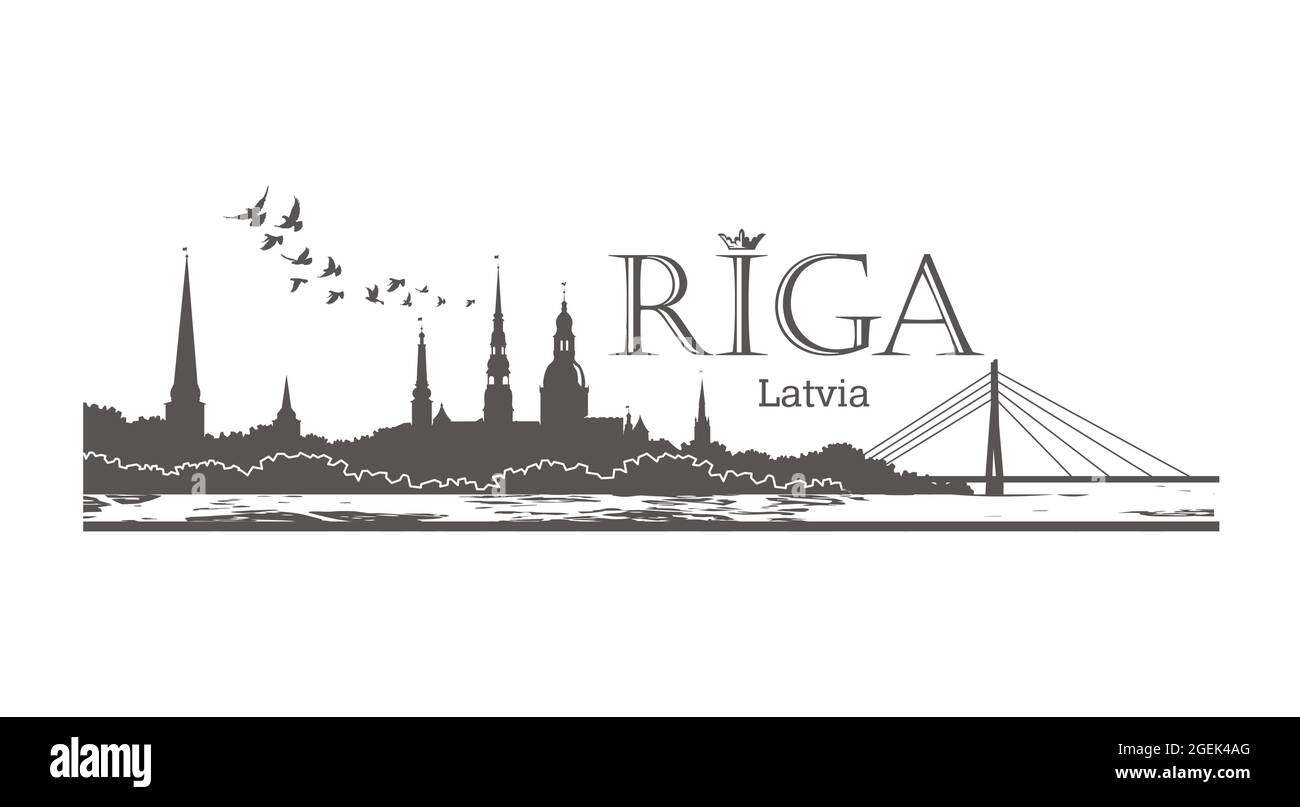 Riga Latvia city. Skyline vector silhouette illustration Stock Vector ...