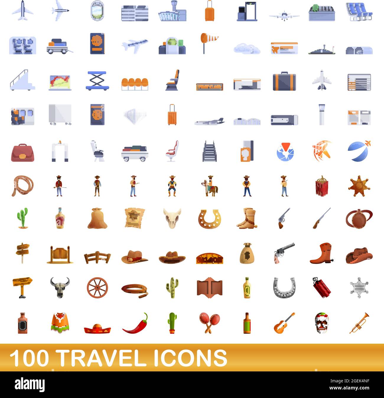 100 travel icons set. Cartoon illustration of 100 travel icons vector ...