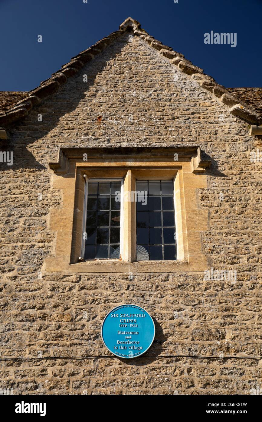 UK, England, Oxfordshire, Filkins, Sir Stafford Cripps memorial blue ...