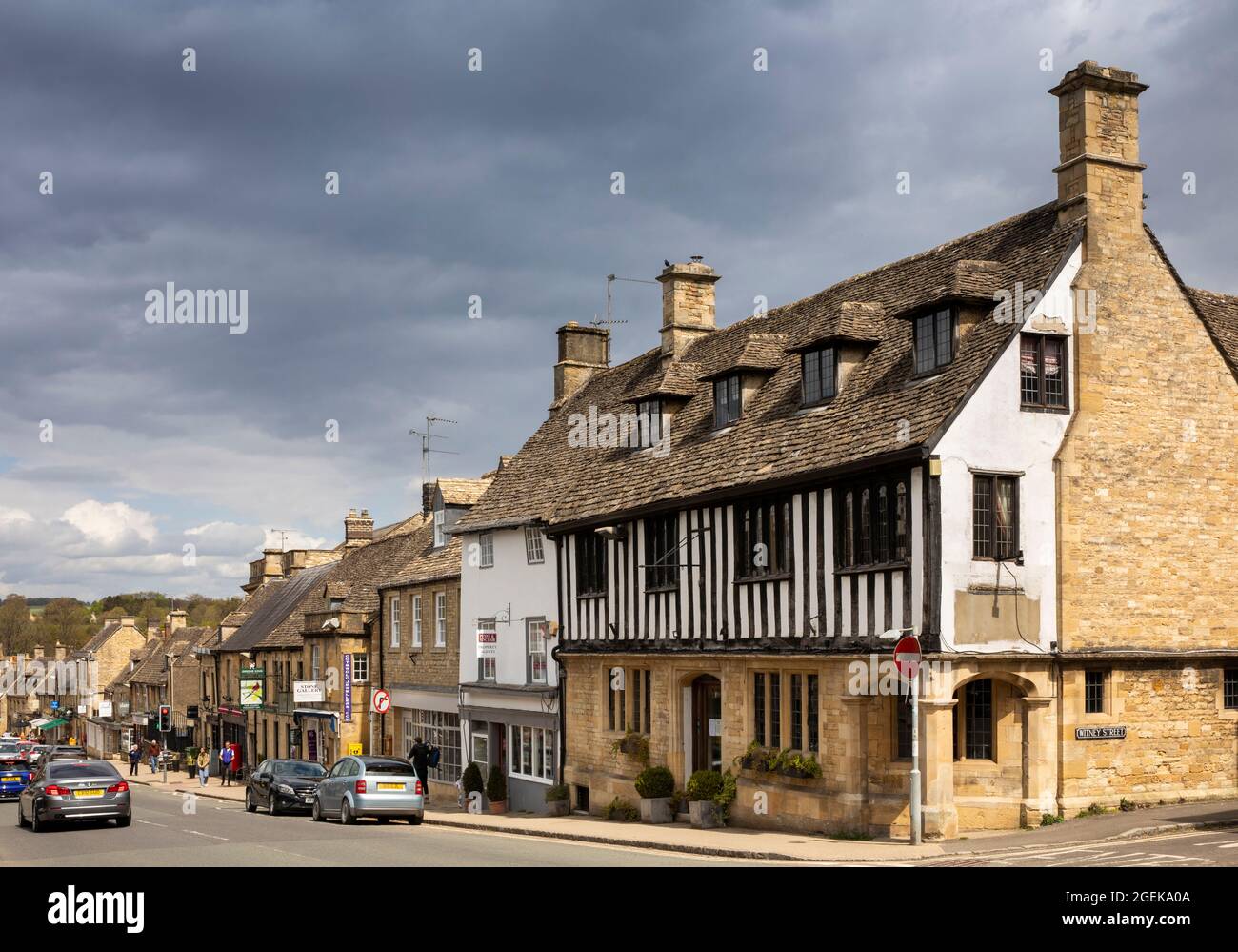 UK, England, Oxfordshire, Burford, The Hill, building with timber ...
