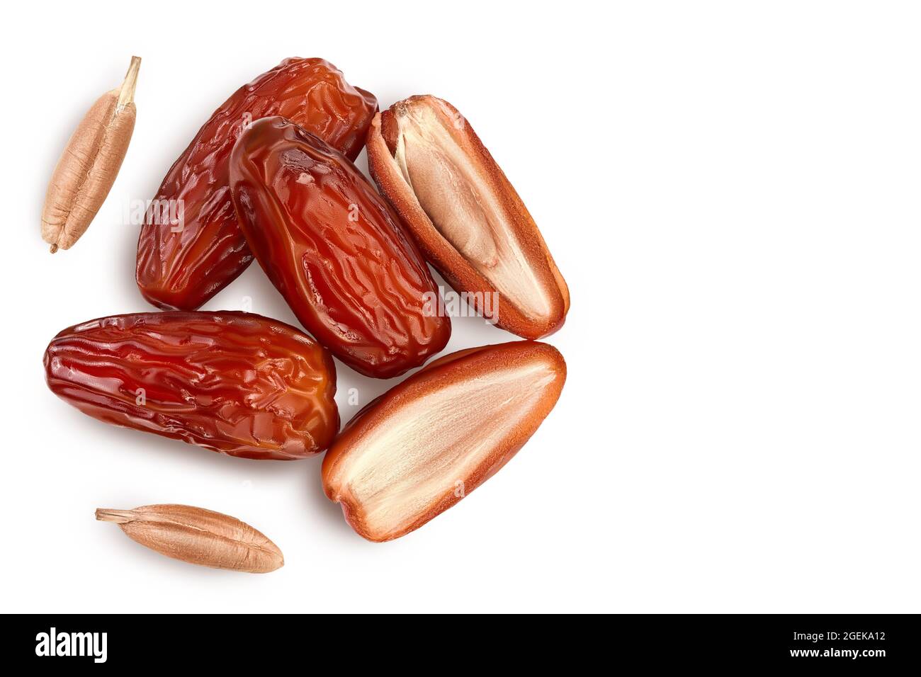 Dates isolated on white background with clipping path. Top view with ...