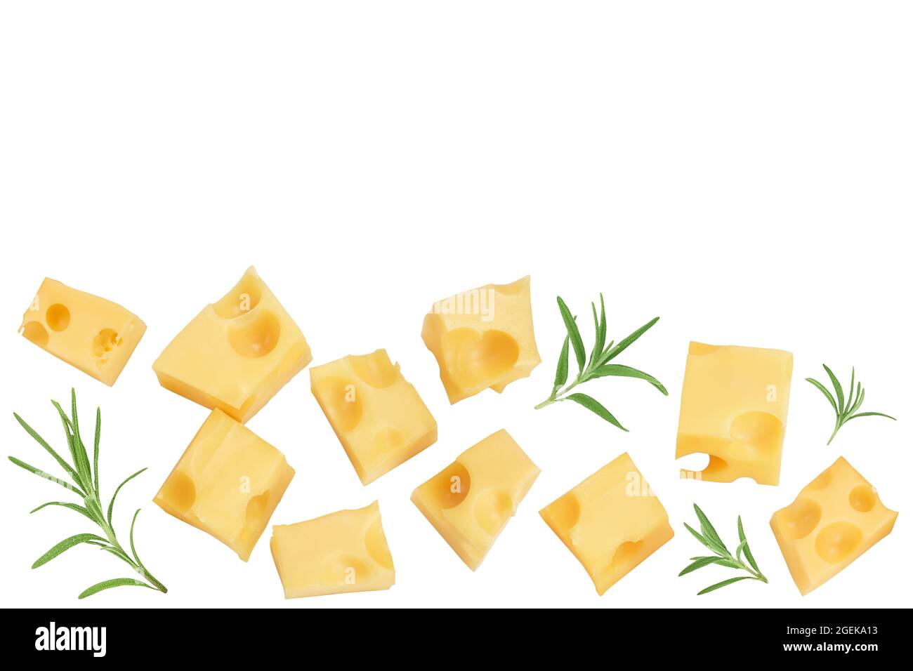 piece of cheese isolated on white background. Top view with copy space ...