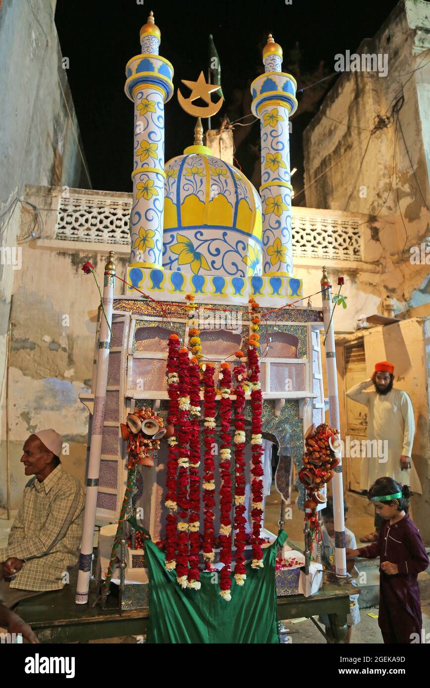 Beawar, India. 19th Aug, 2021. A traditional Tazia, replica of ...