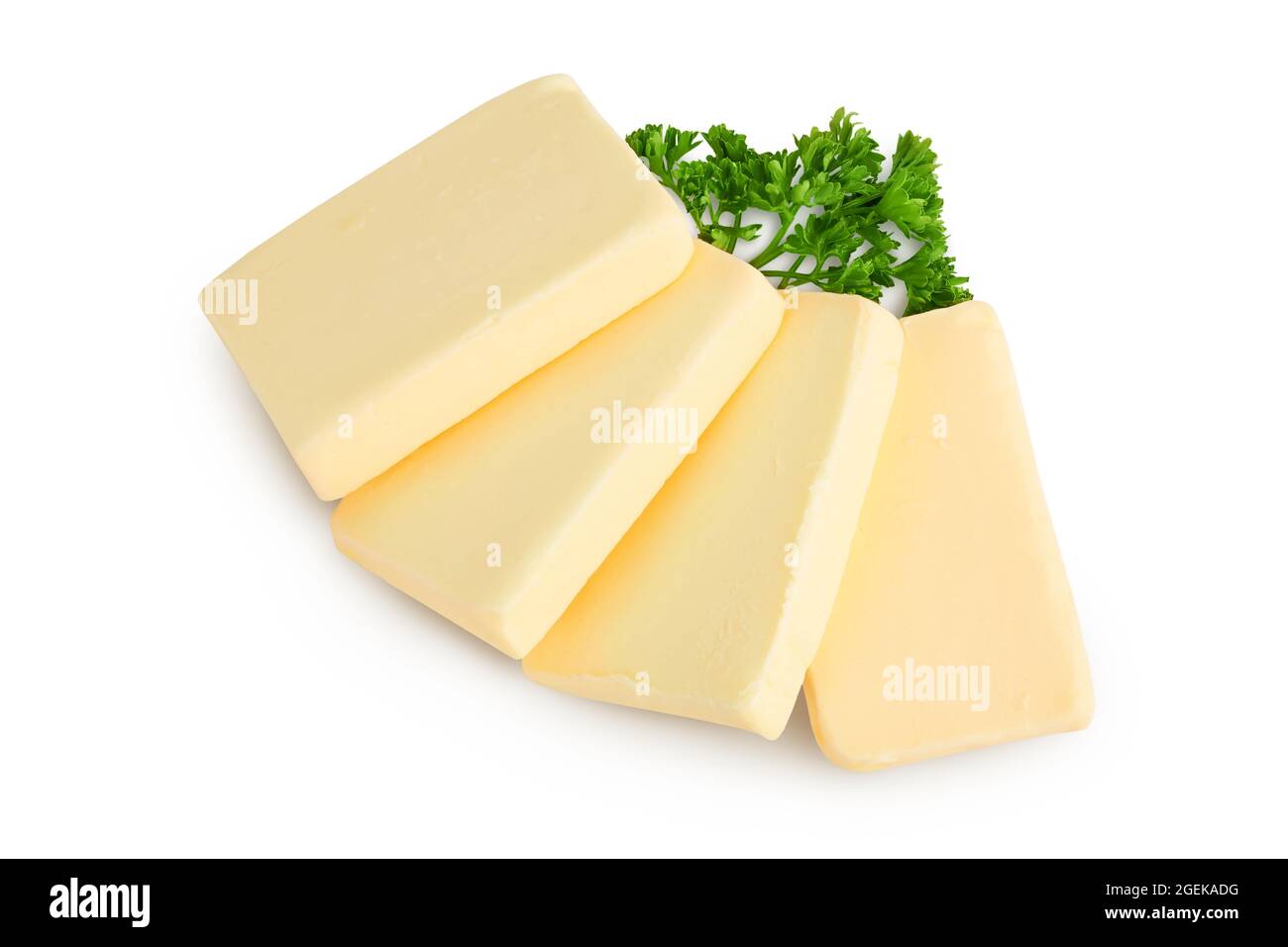 butter slices isolated on white background with clipping path and full ...