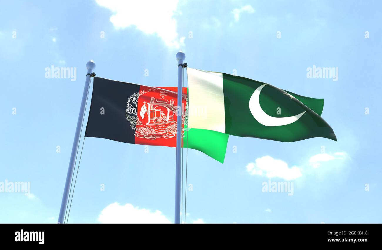 Afghanistan and Pakistan, two flags waving against blue sky. 3d image ...
