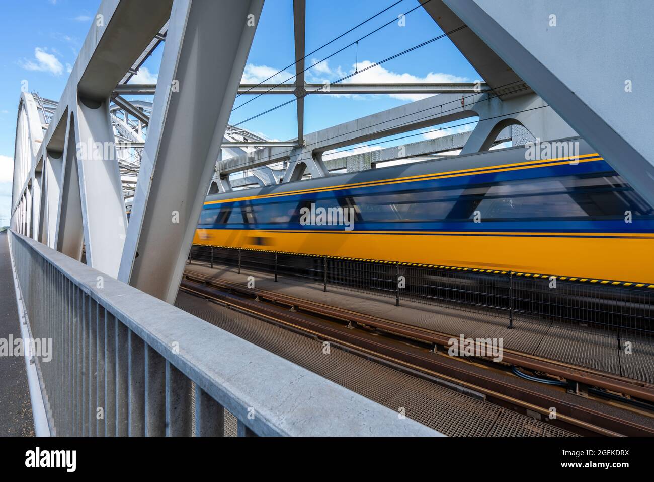 Closeup shot of the steel structure of a railway bridge with steel ...