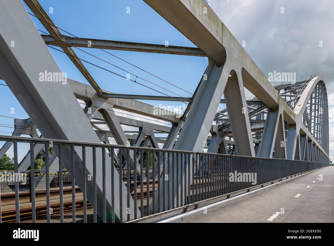 Closeup shot of the steel structure of a railway bridge with steel ...