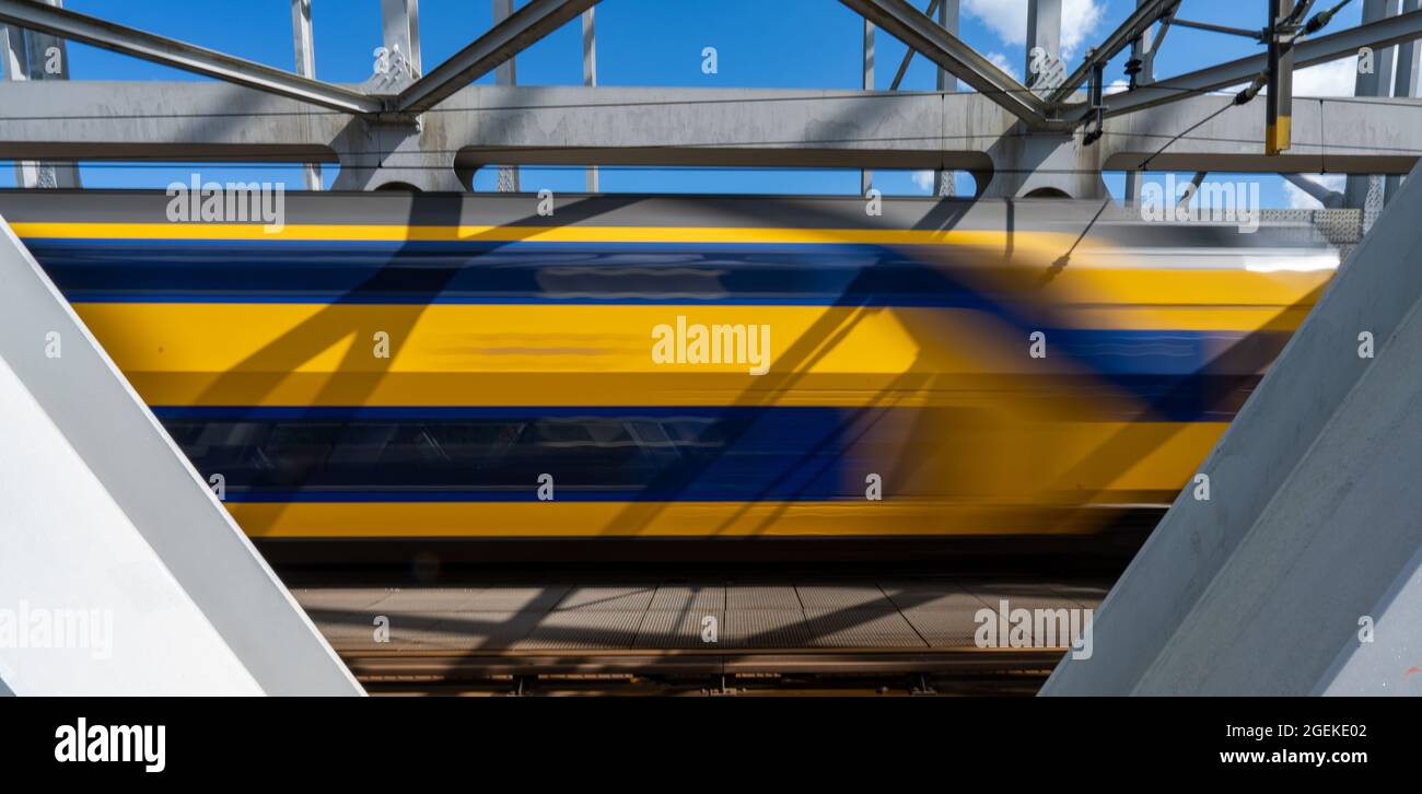Closeup shot of the steel structure of a railway bridge with steel ...