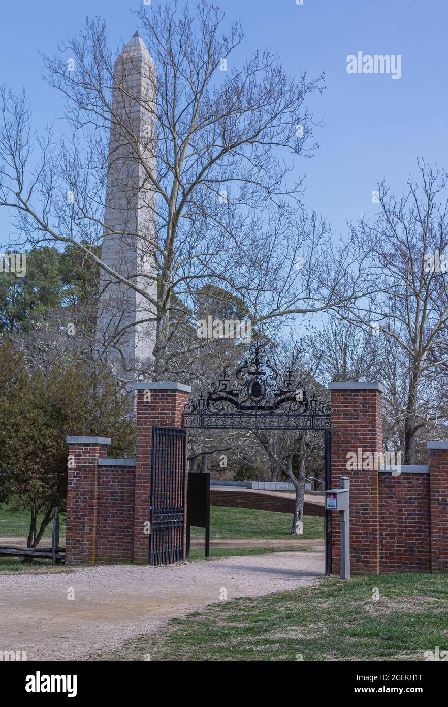 Jamestowne, VA, USA - April 1, 2013: Historic site. Red brick and black ...
