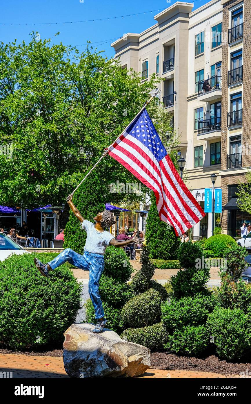 Statue of Boy with Flag at Avalon Stock Photo - Alamy
