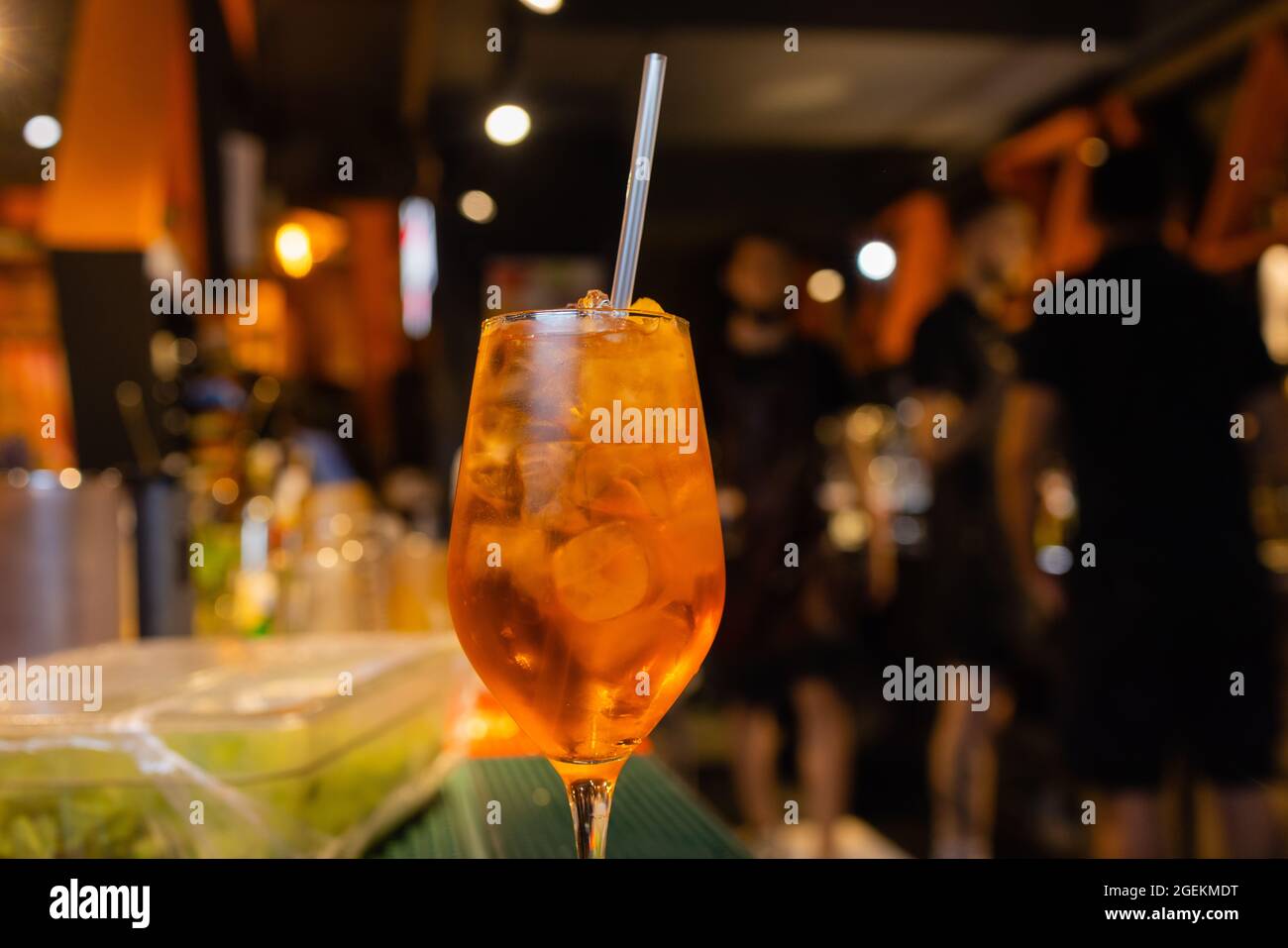 Aperol Spritz Cocktail Alcoholic beverage based on bar counter with ice ...