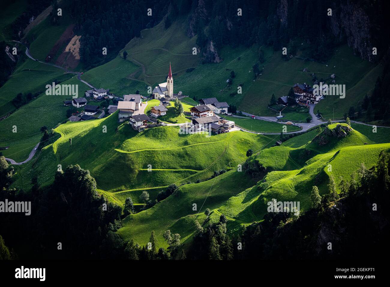 Amazing village with chapel in the South Tyrolean Alps in Italy Stock ...